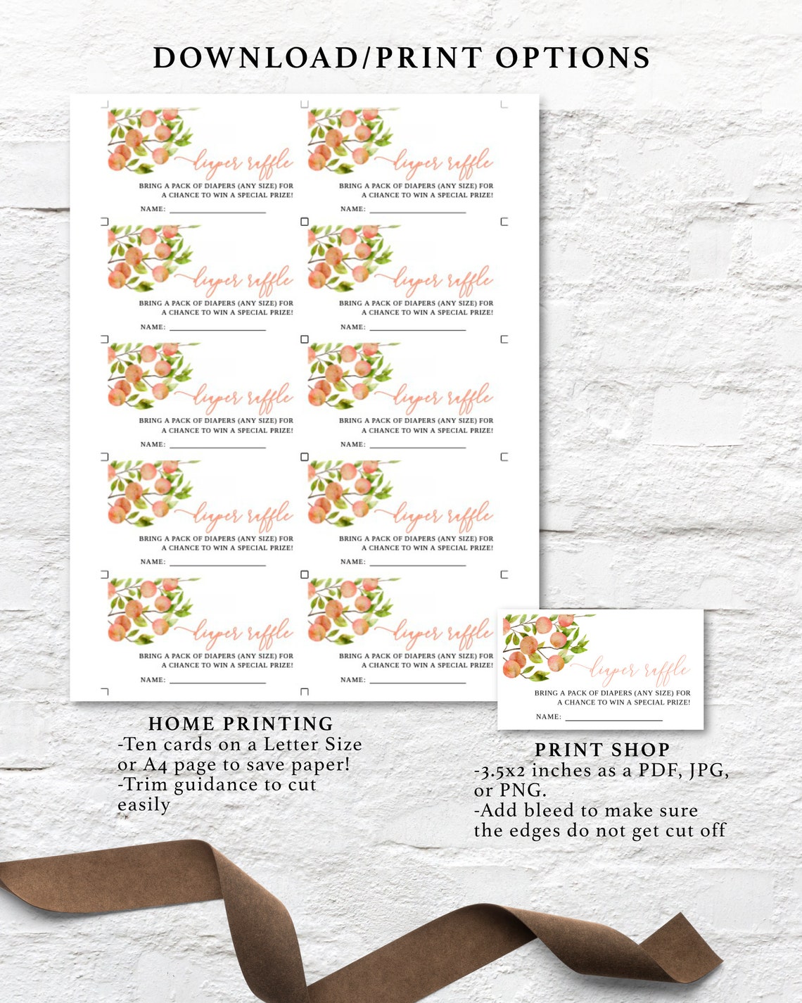 Printable Peach Theme Baby Shower Diaper Raffle Ticket | Etsy