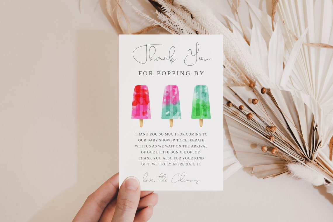 Printable Popsicle Theme Baby Shower Thank You Card | Summer | Ice Pop ...