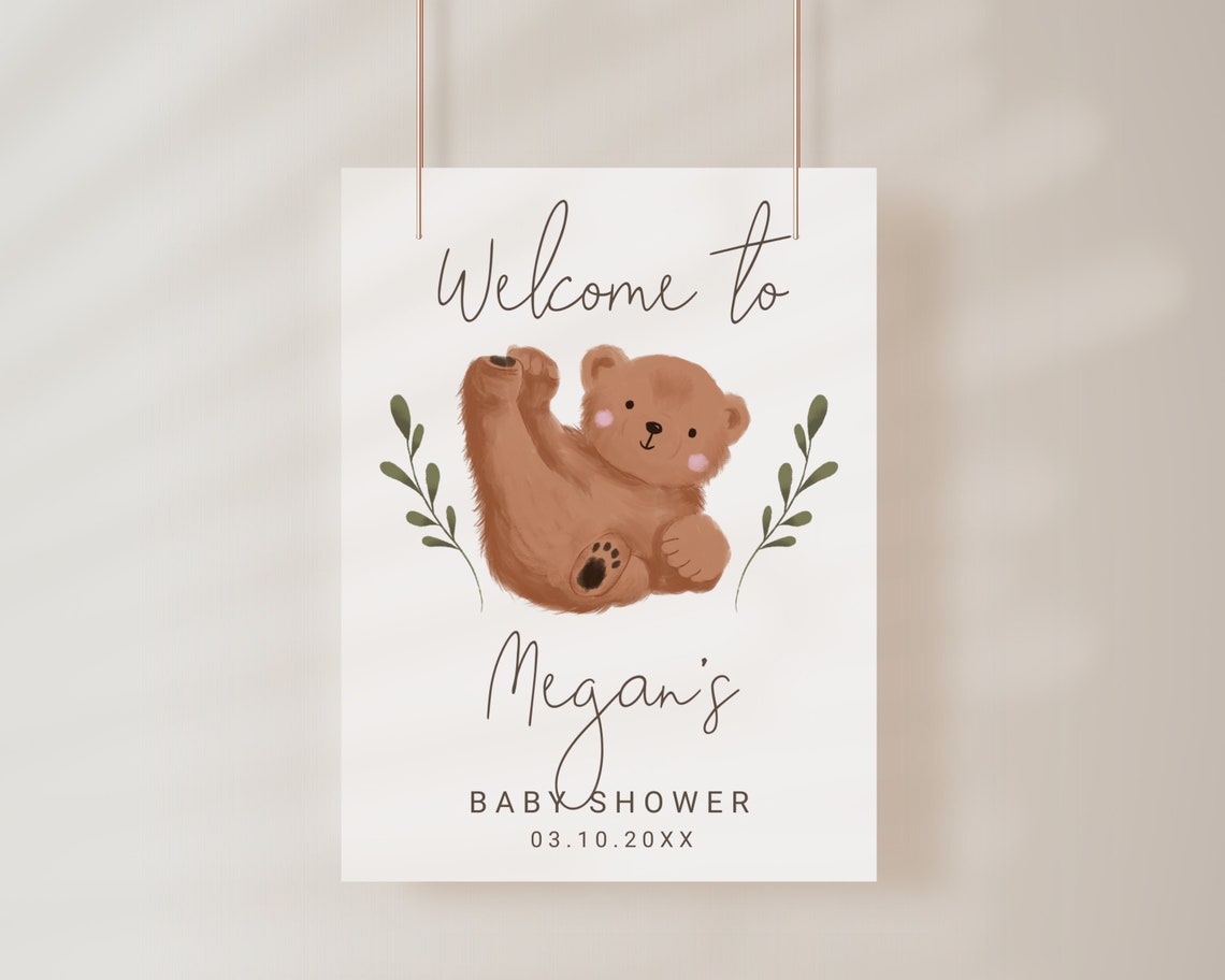 Cub Bear Baby Shower Welcome Sign, Instant Download Template, Editable ...