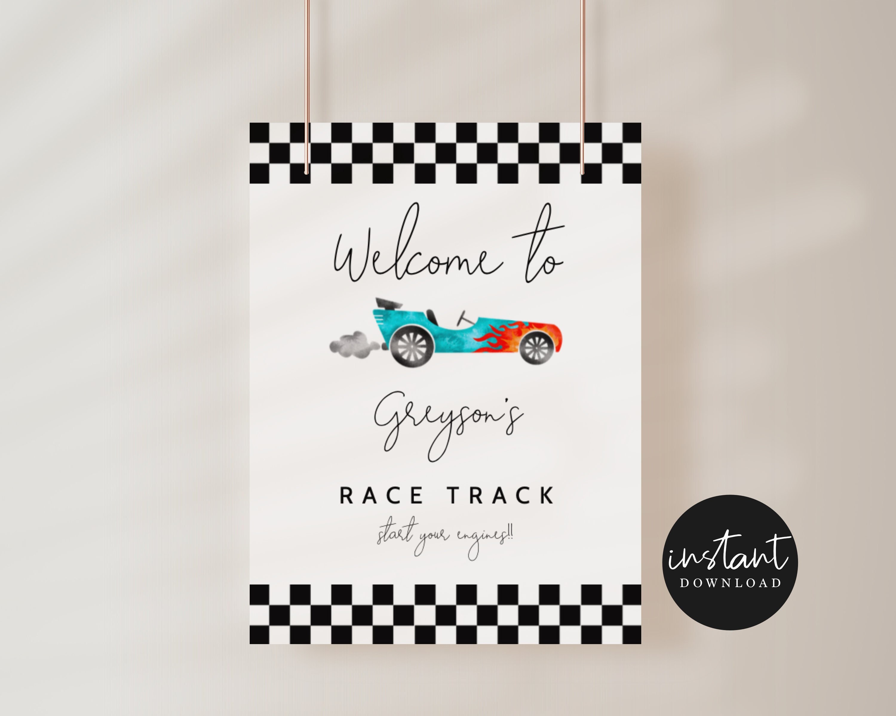 Race Car Boy Birthday Party Welcome Sign | Vintage Car | Birthday Decor ...