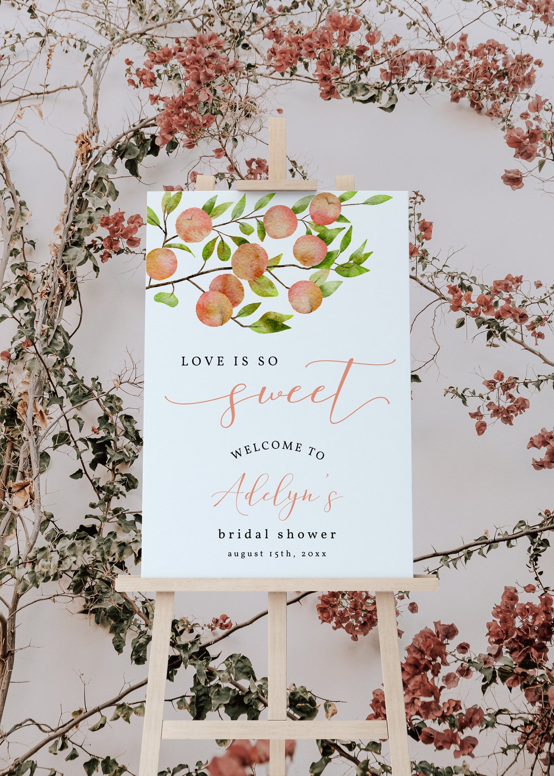Peach Welcome Sign | Peach Bridal Shower | Love is so Sweet | Editable ...