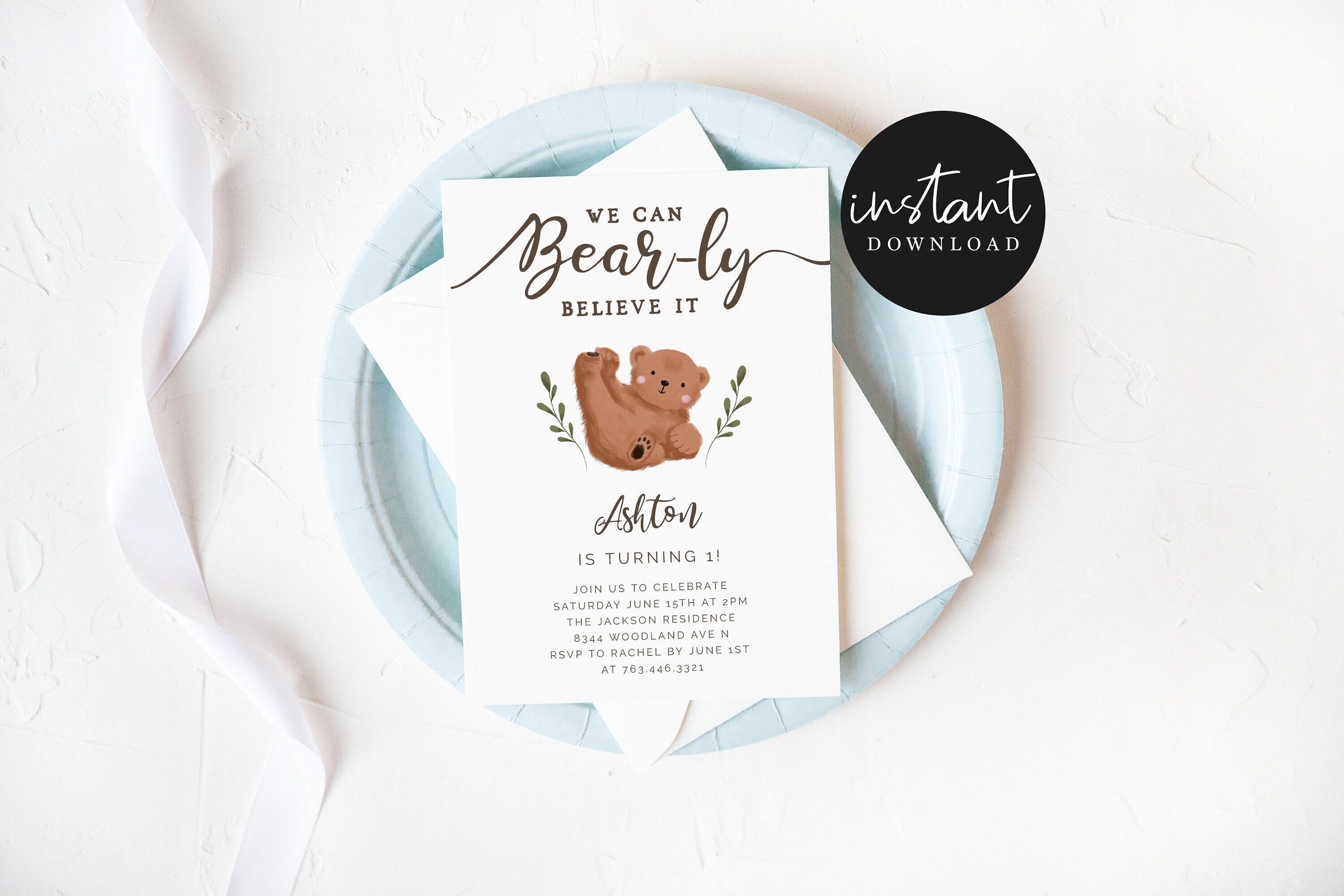 Printable Bear Theme Birthday Party Invitation | Instant Download ...