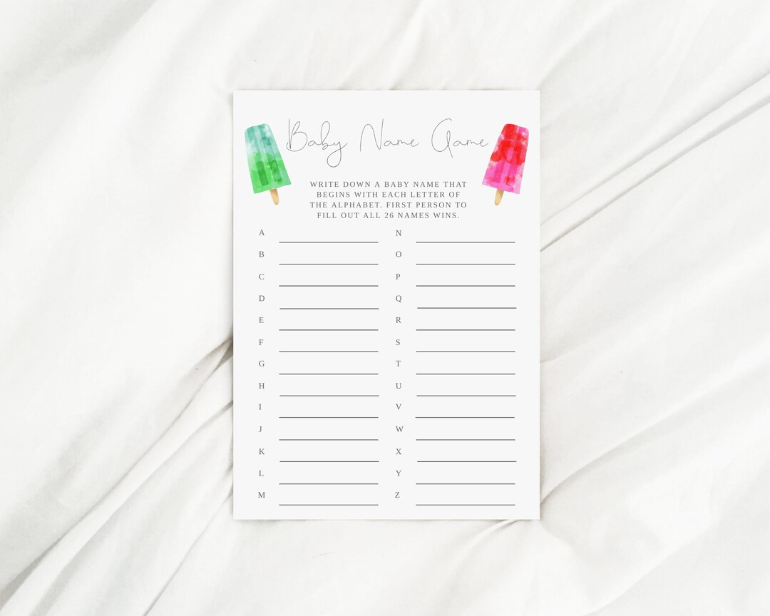 Popsicle Shower Baby Name Game | Instant Download | Summer | Printable ...