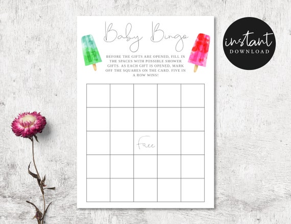 Popsicle Baby Shower Bingo Game Instant download Gender | Etsy