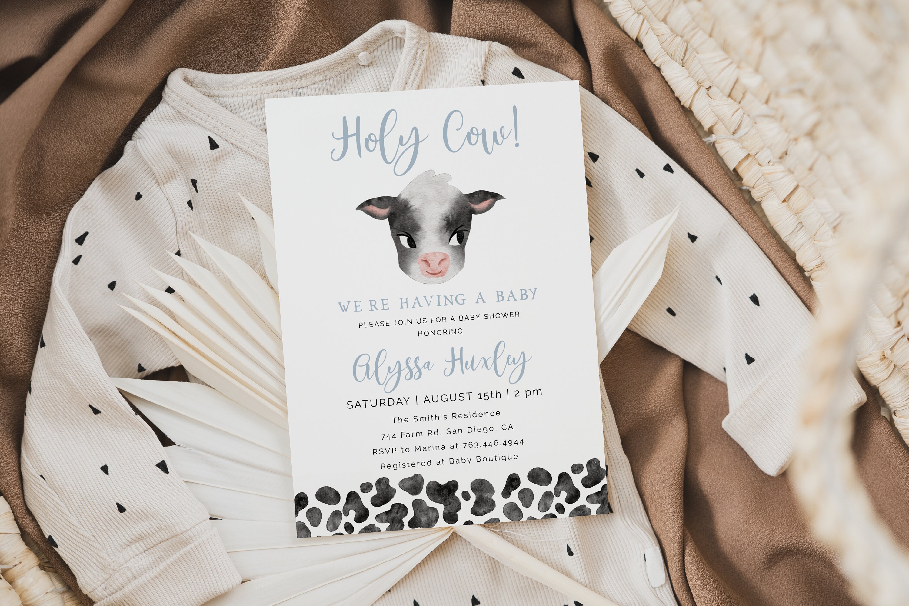 Cow Baby Shower Invitation Holy Cow Invite Boy Baby Shower | Etsy
