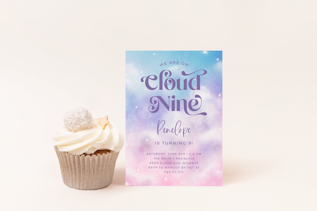 Cloud Nine Party Invitation | 9th Birthday Party Invite | Girl Birthday ...