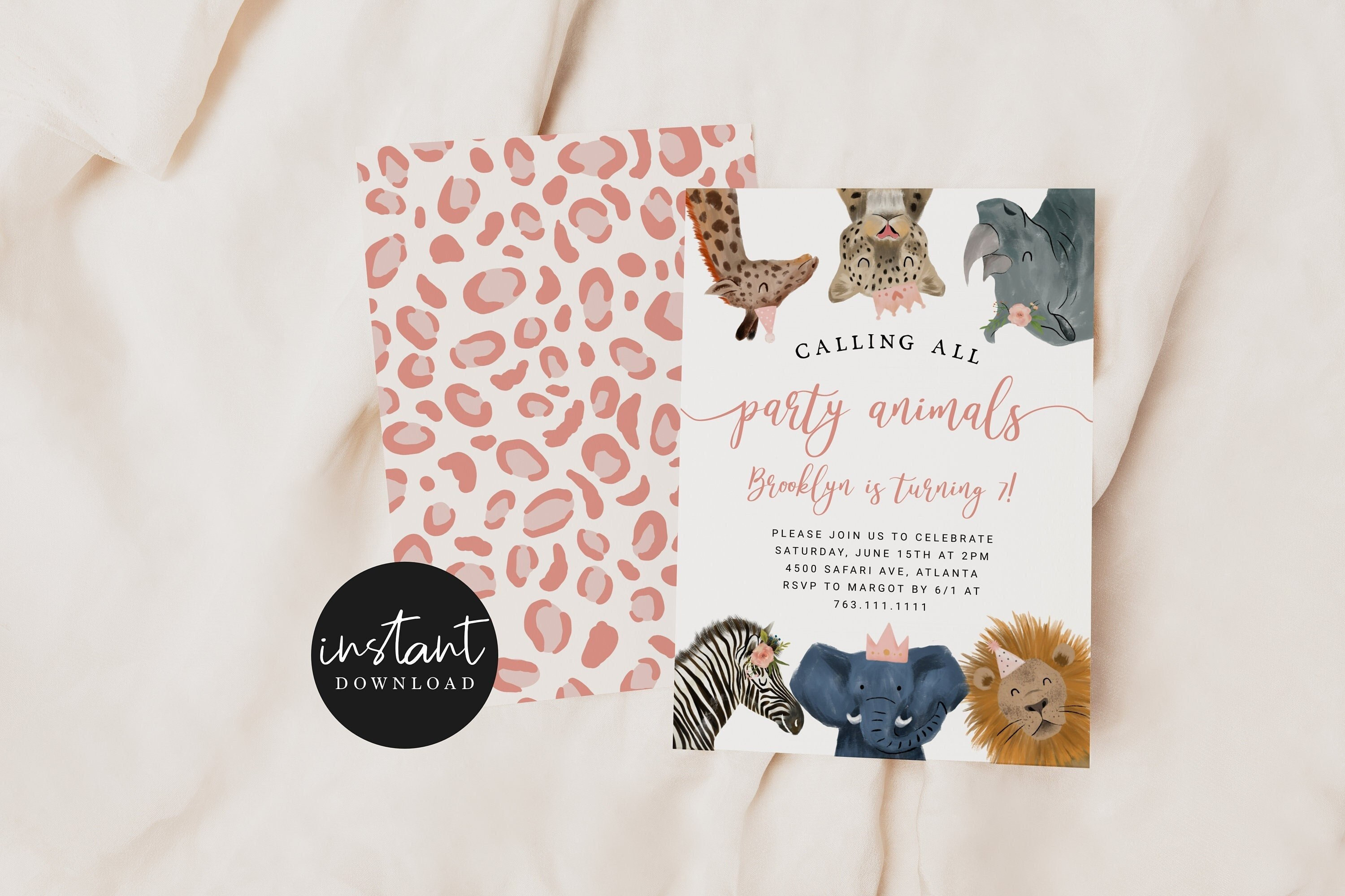 Party Animals Girl Birthday Invitation | Safari Animal Invite | Zoo ...
