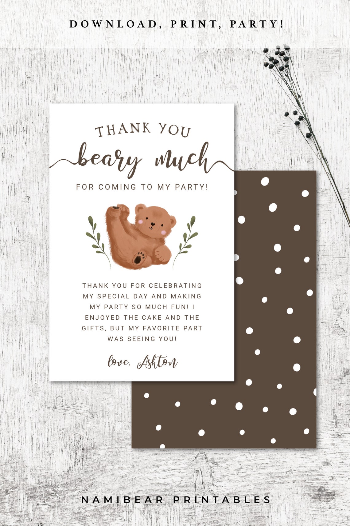 Printable Cub Bear Theme Boy's Birthday Party Thank You - Etsy