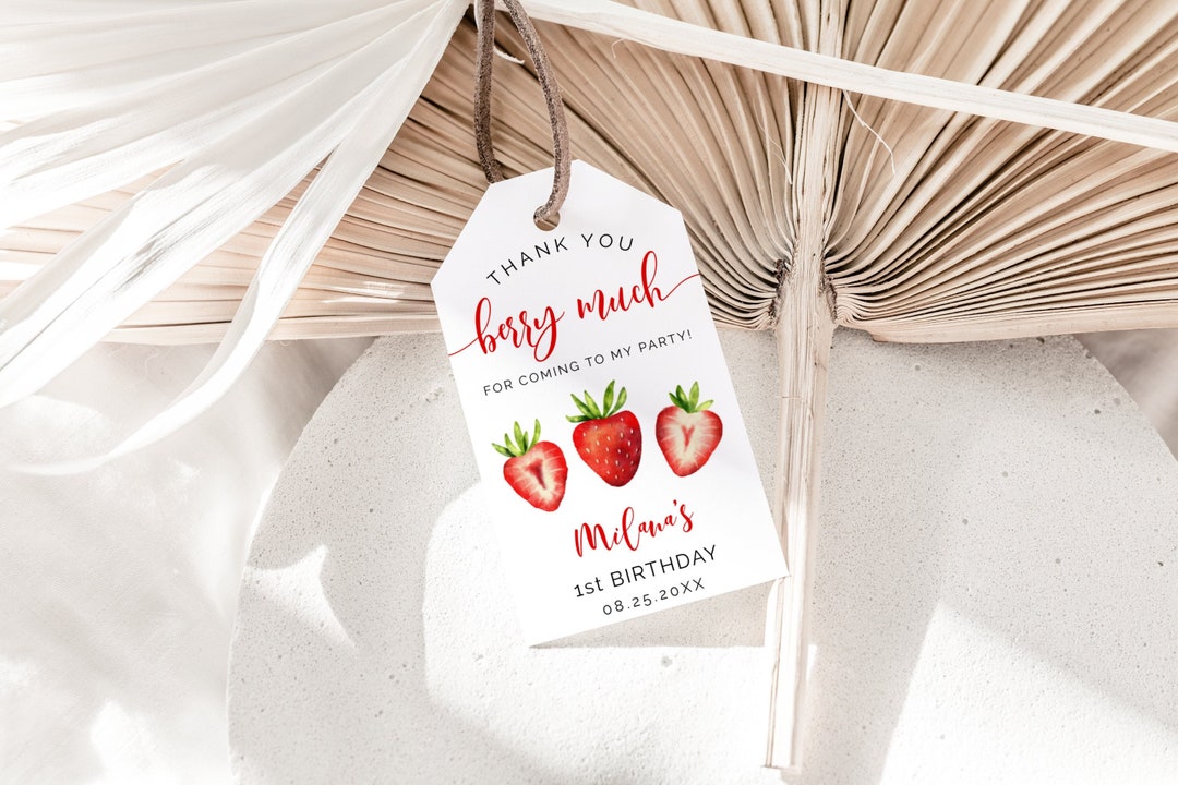 Strawberry Birthday Party Favor Tag | Girl Sweet Birthday | Thank You ...