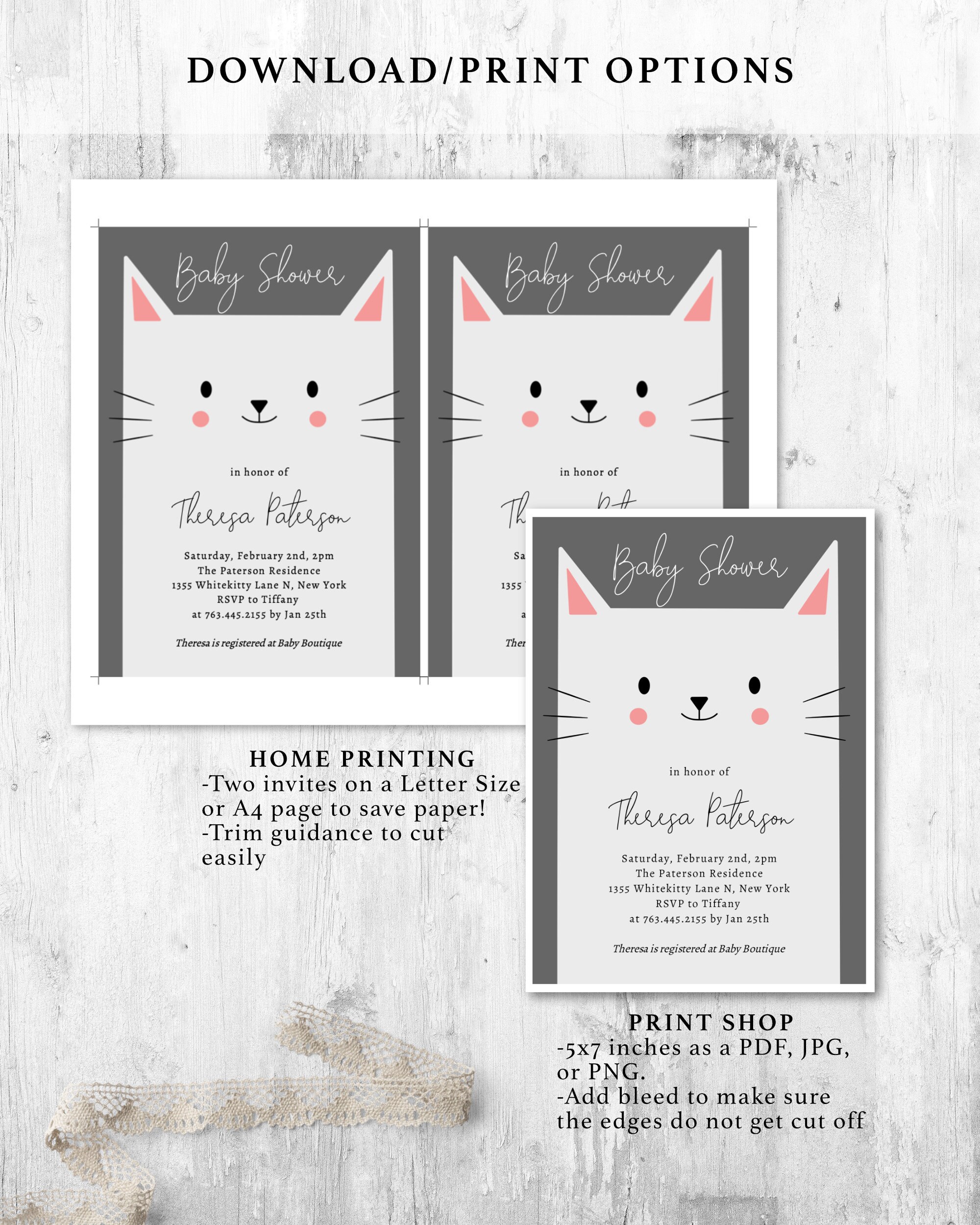 Kitty Cat Baby Shower Invitation | Kitten Baby Shower Invite | Gender ...