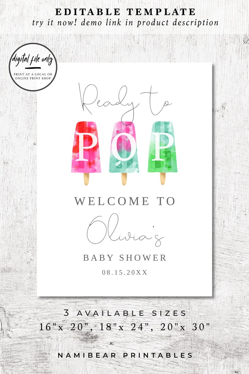 Popsicle Theme Baby Shower Welcome Sign | Instant Download | Editable ...