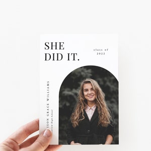 Graduation Announcement Card | She Did It | Arched Frame | Printable ...