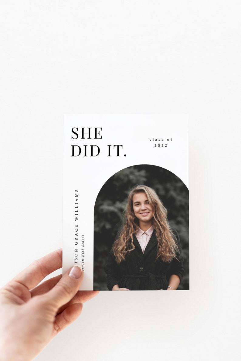 Graduation Announcement Card | She Did It | Arched Frame | Printable ...
