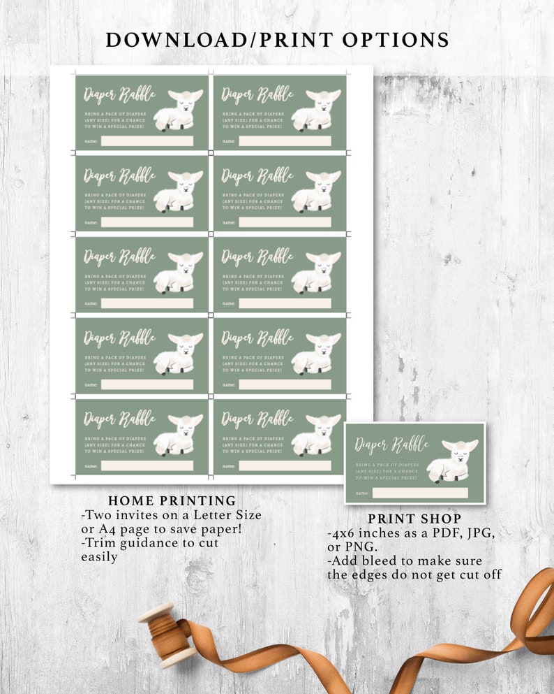 Lamb Diaper Raffle Ticket Sheep Baby Shower Gender Neutral - Etsy