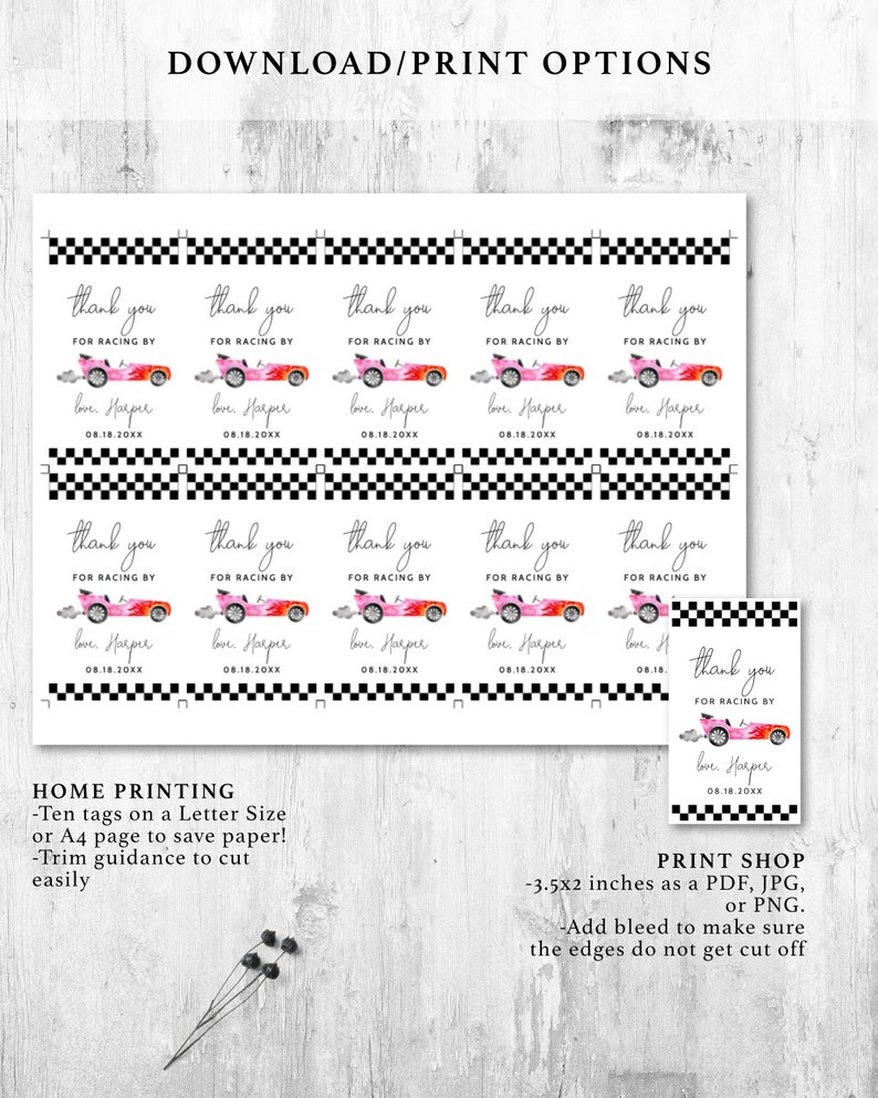 Printable Race Car Theme Girl Birthday Party Favor Tag - Etsy