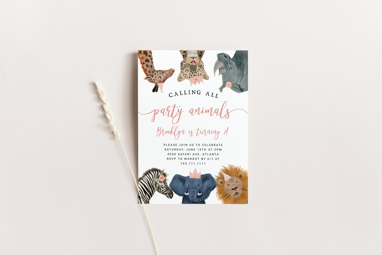 Party Animals Girl Birthday Invitation | Safari Animal Invite | Zoo ...