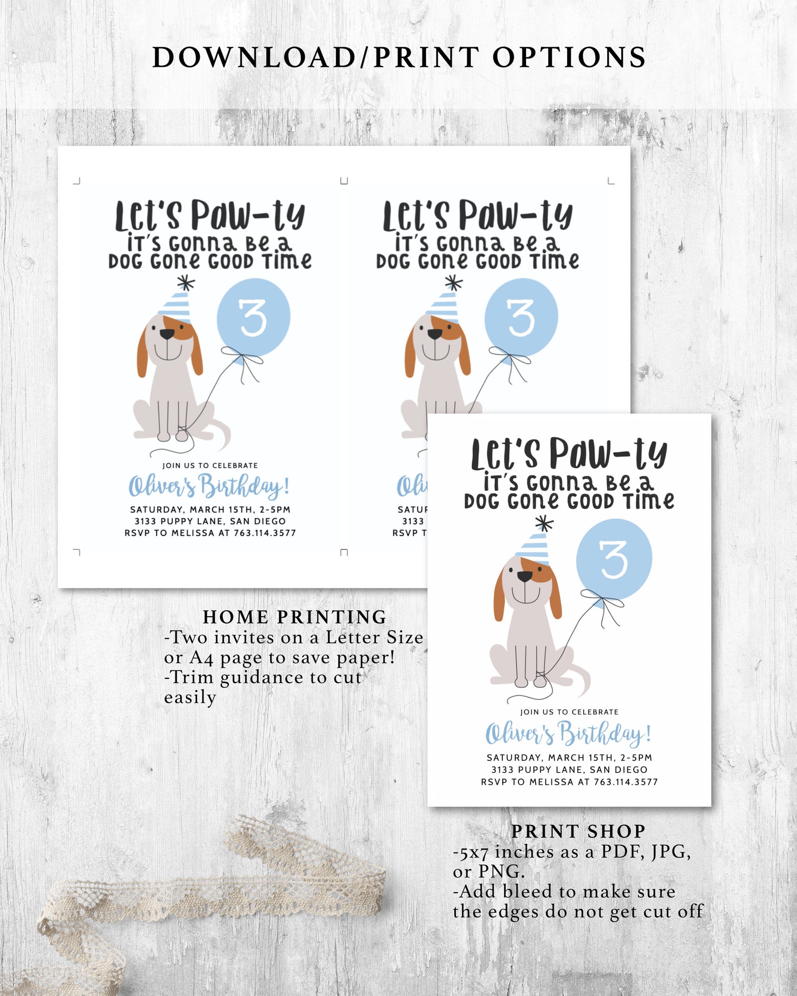 Printable Puppy Dog Theme Birthday Party Editable Blue - Etsy