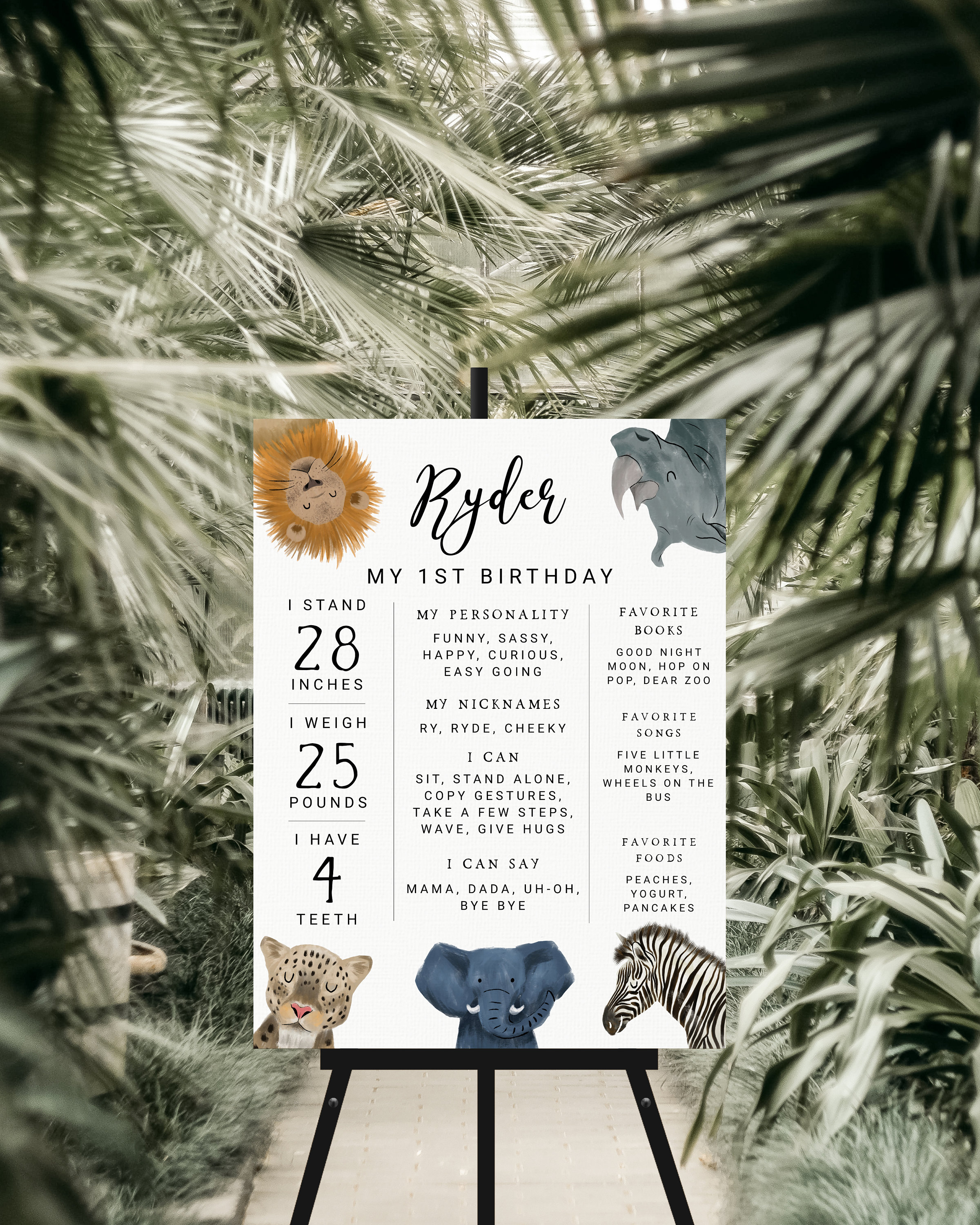 Safari Birthday Milestone Board | Boy Birthday Poster | Zoo Animals ...