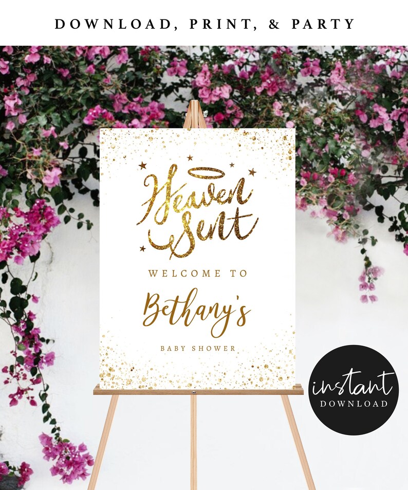 Heaven Sent Baby Shower Welcome Sign Instant Download - Etsy