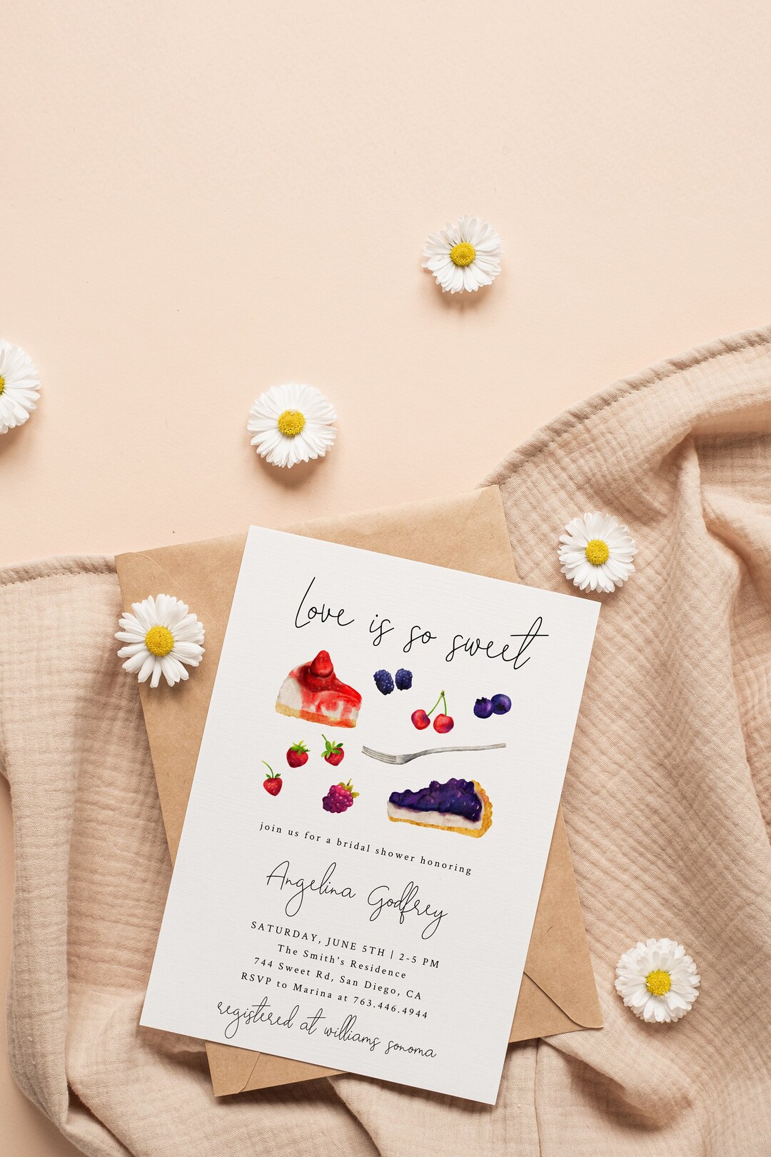 Sweet Bridal Shower Invitation | Cake and Fruits | Love is so Sweet ...
