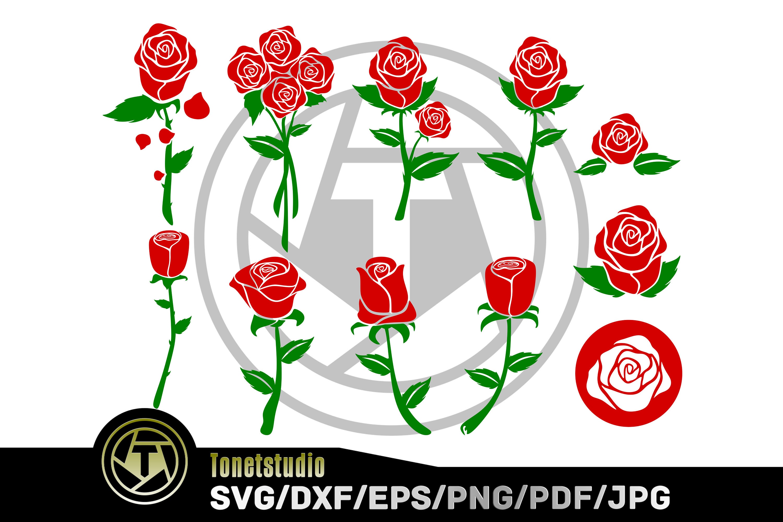 Rose Bundle Svgrose Svgrose Clipartroses Svgflowers - Etsy