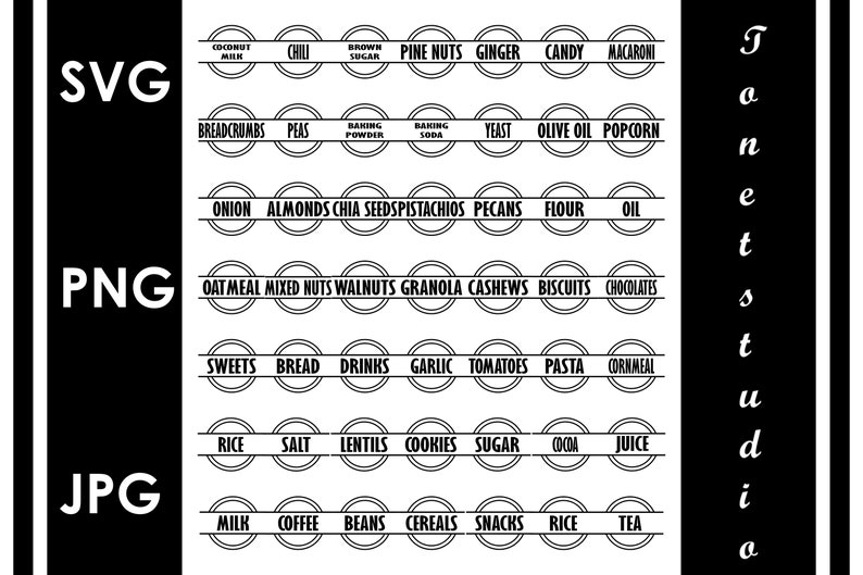 50 Pantry Labels Svg,condiments Labels Svg,canister Labels Svg,kitchen ...