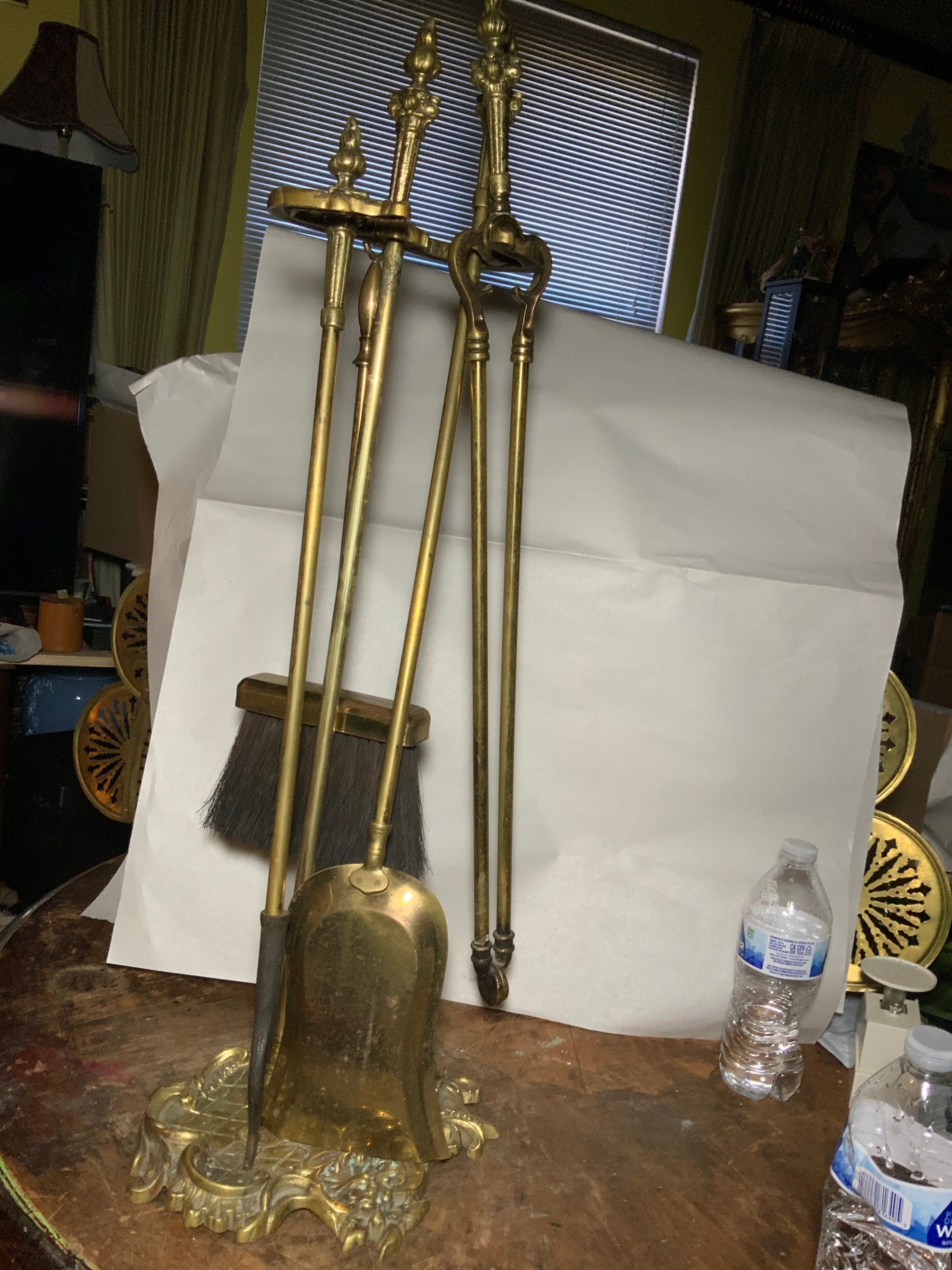 Antique Old World Colonial Quality Fireplace Brass Tool Set,Came W ...