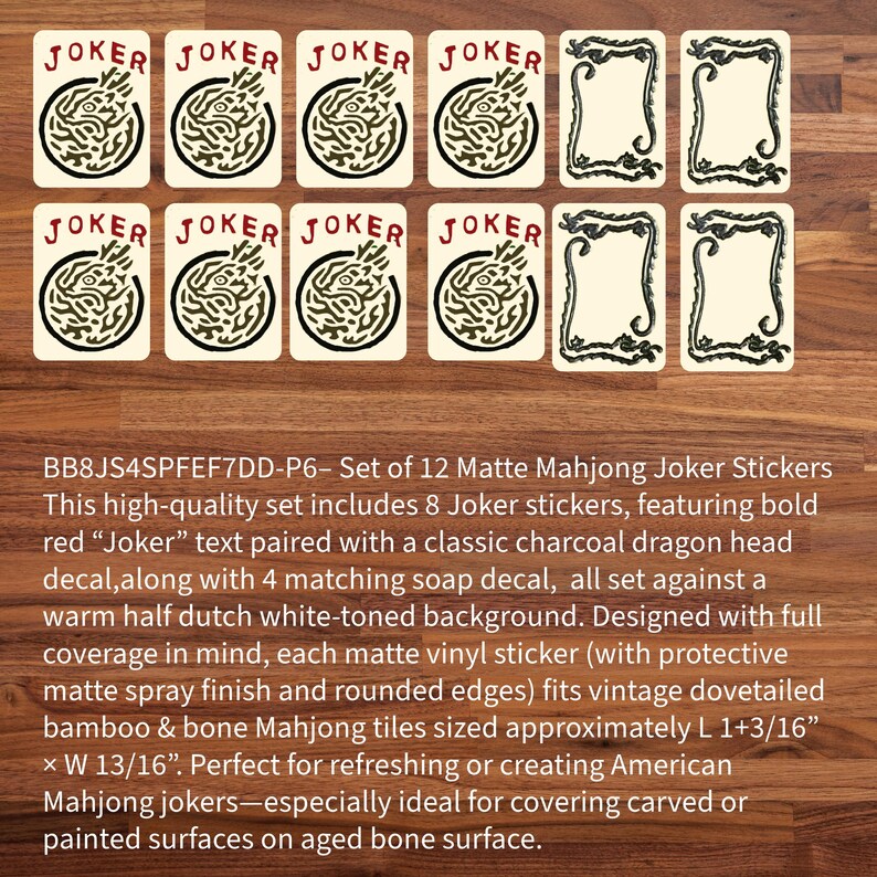 Mahjong Joker & Soap Vinyl Stickers– Dragon Decal Set on Various Cow ...