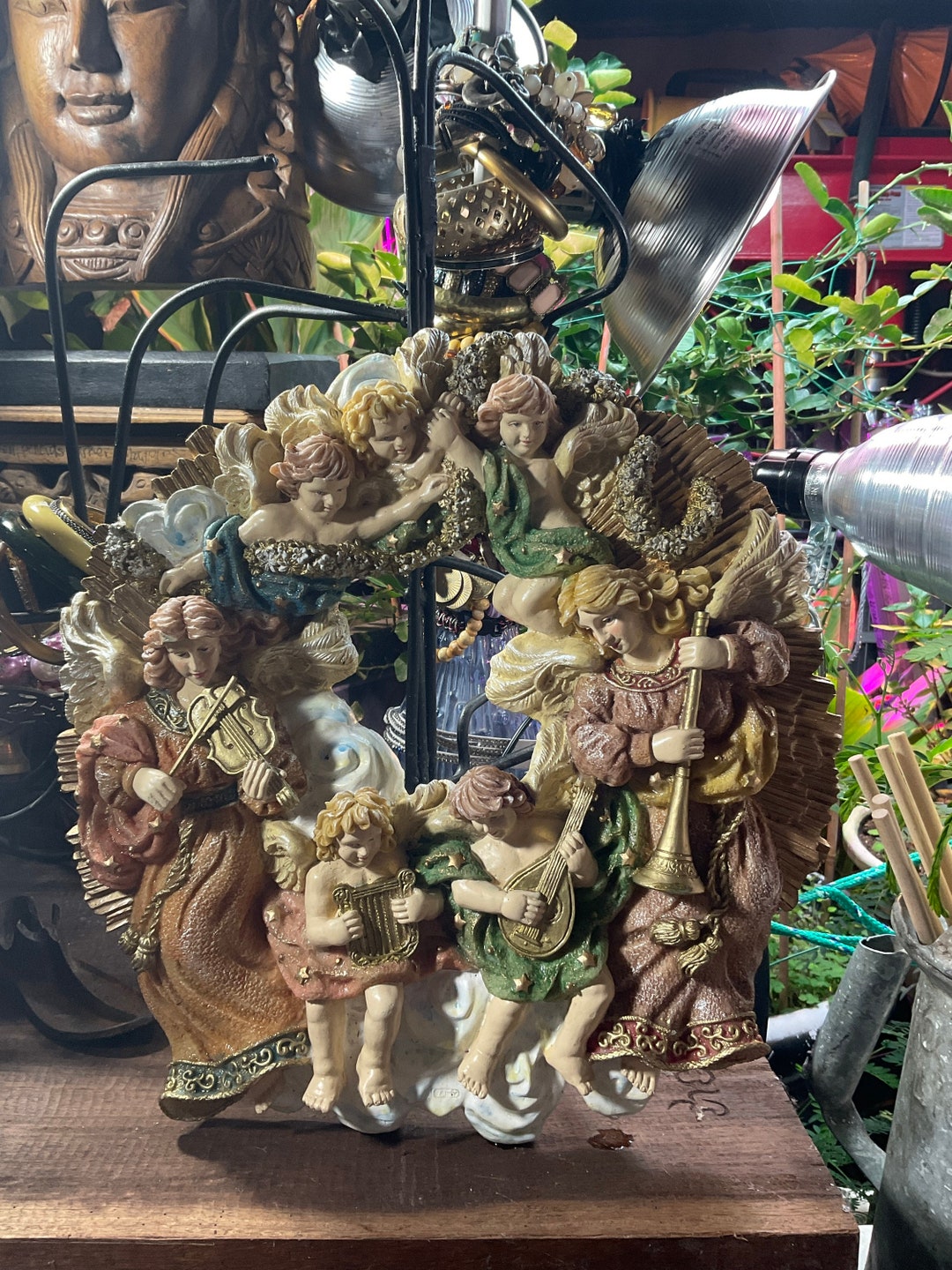Vintage Ceramic Harden Resin Wreath Cherubs-angels Playing Musical ...