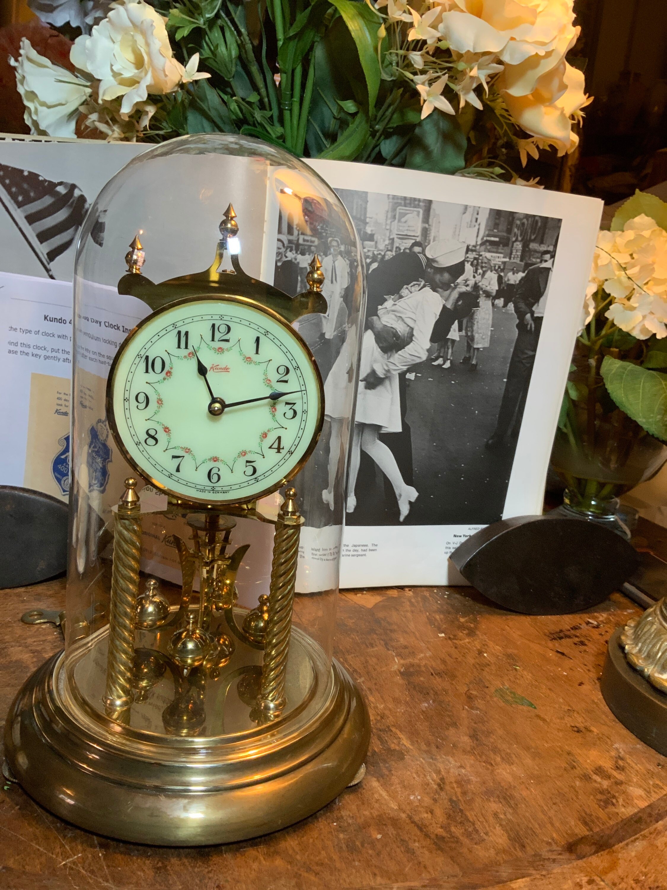 Vintage Kundo 400 Day Anniversary Clock Glass Dome Trade Mark KO Kieninger & Obergfell Perfect ...