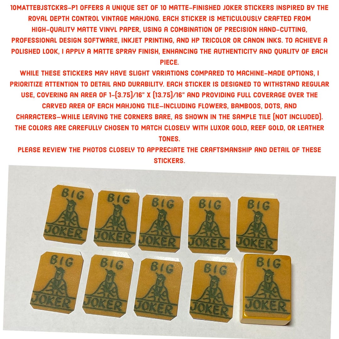 Mahjong Joker Stickers,joker Tiles, Handcrafted From Quality and ...
