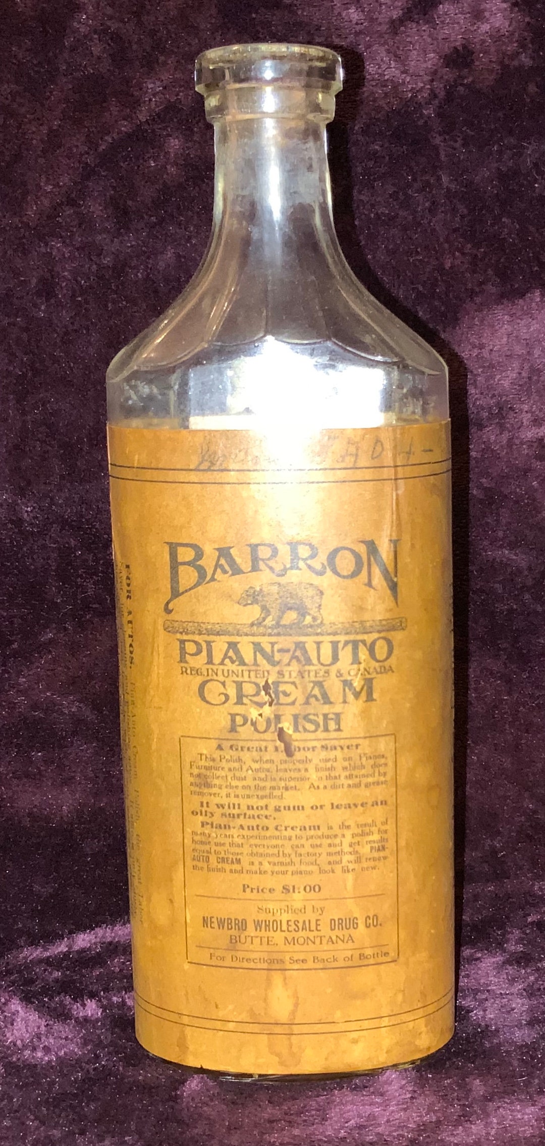 Vintage Barron Pian-auto Cream Polish Bottle - Etsy