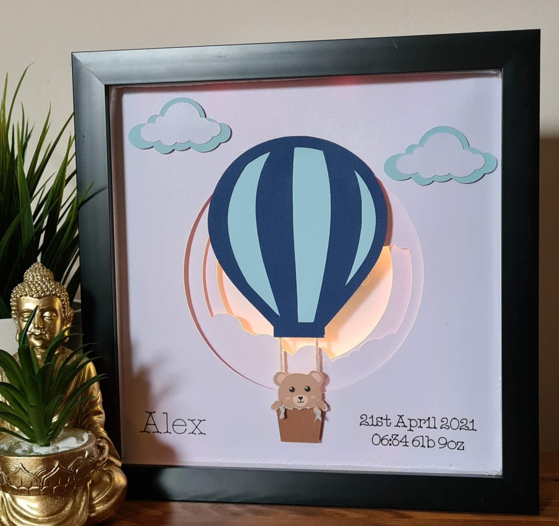 Its A Boy Personalised Hot Air Balloon Shadow Box - Etsy