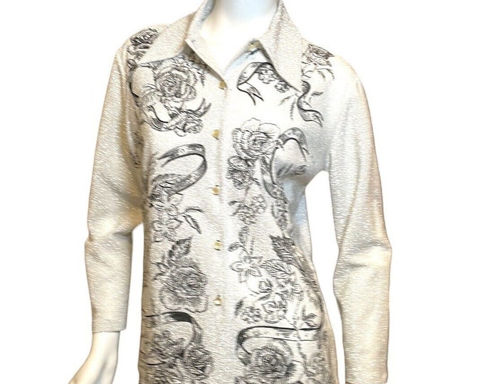 Vintage Glam Goth Blouse 80s, Metallic Chinese Baroque Top Disco ...