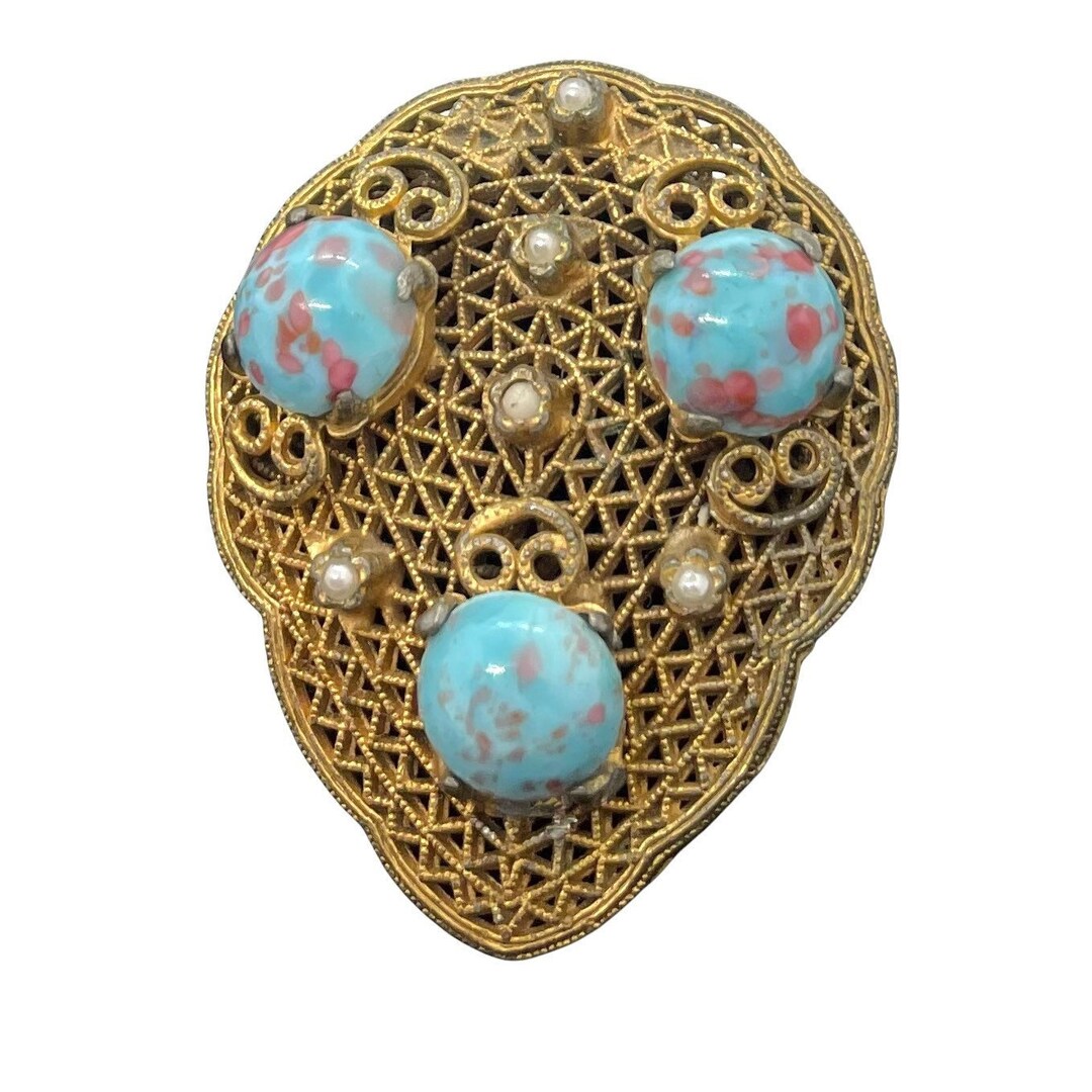 Retro Filagree Dress Clip/art Deco Pearl Gold Dress Clip/suit Dress ...