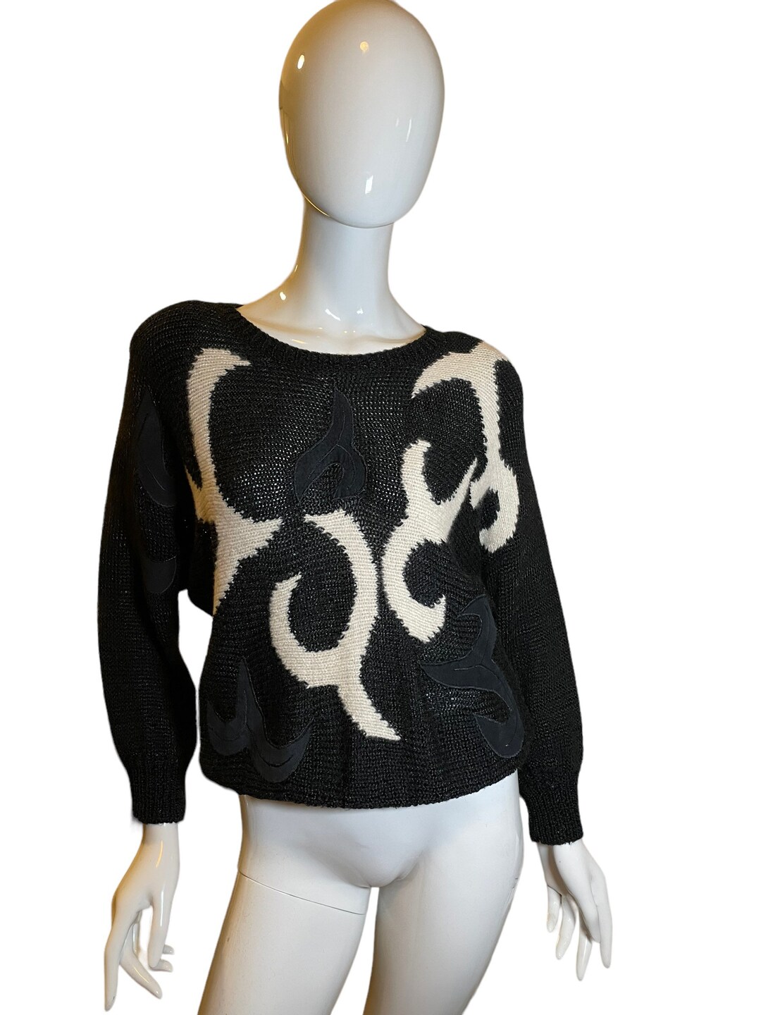 Vintage 80s Geometric Sweater/shoulder Pads/ginenne/angora Crewneck ...