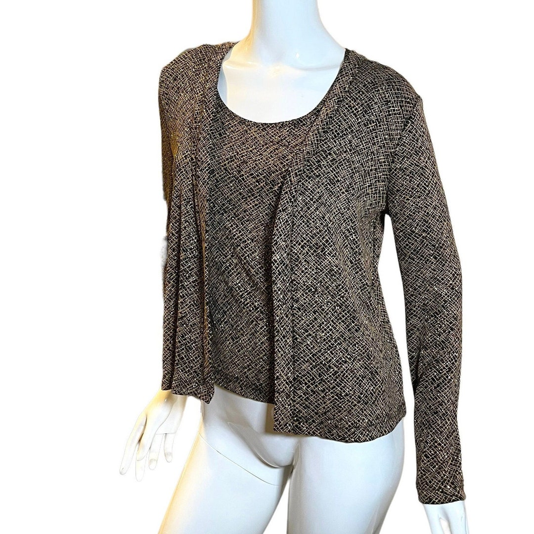 Retro Metallic Coordinated Top Cardigan Set-metallic Gold Black Argyle ...