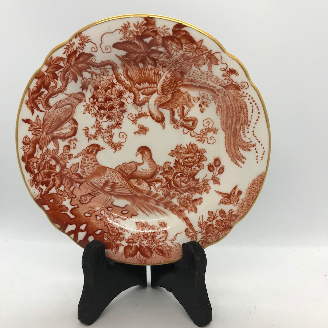 Royal Crown Derby Red Aves Saucer-english Bone China 22 K Gold Royal ...