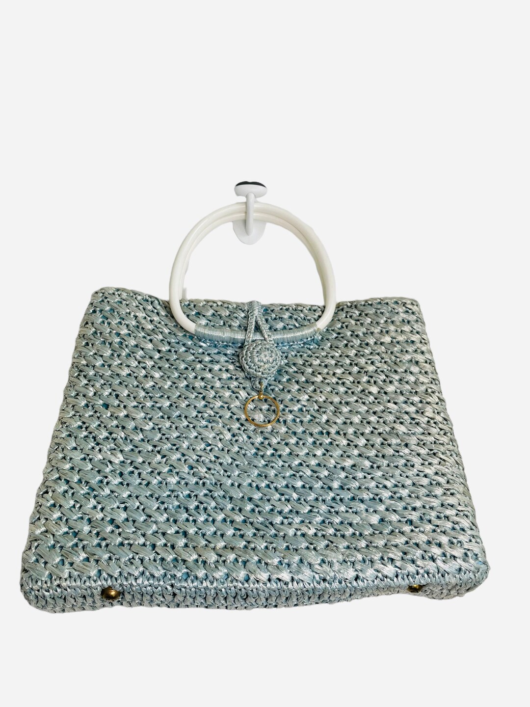 Retro Pastel Raffia Straw Top Handle Bag-raffia Straw-blue Pastel Hand ...