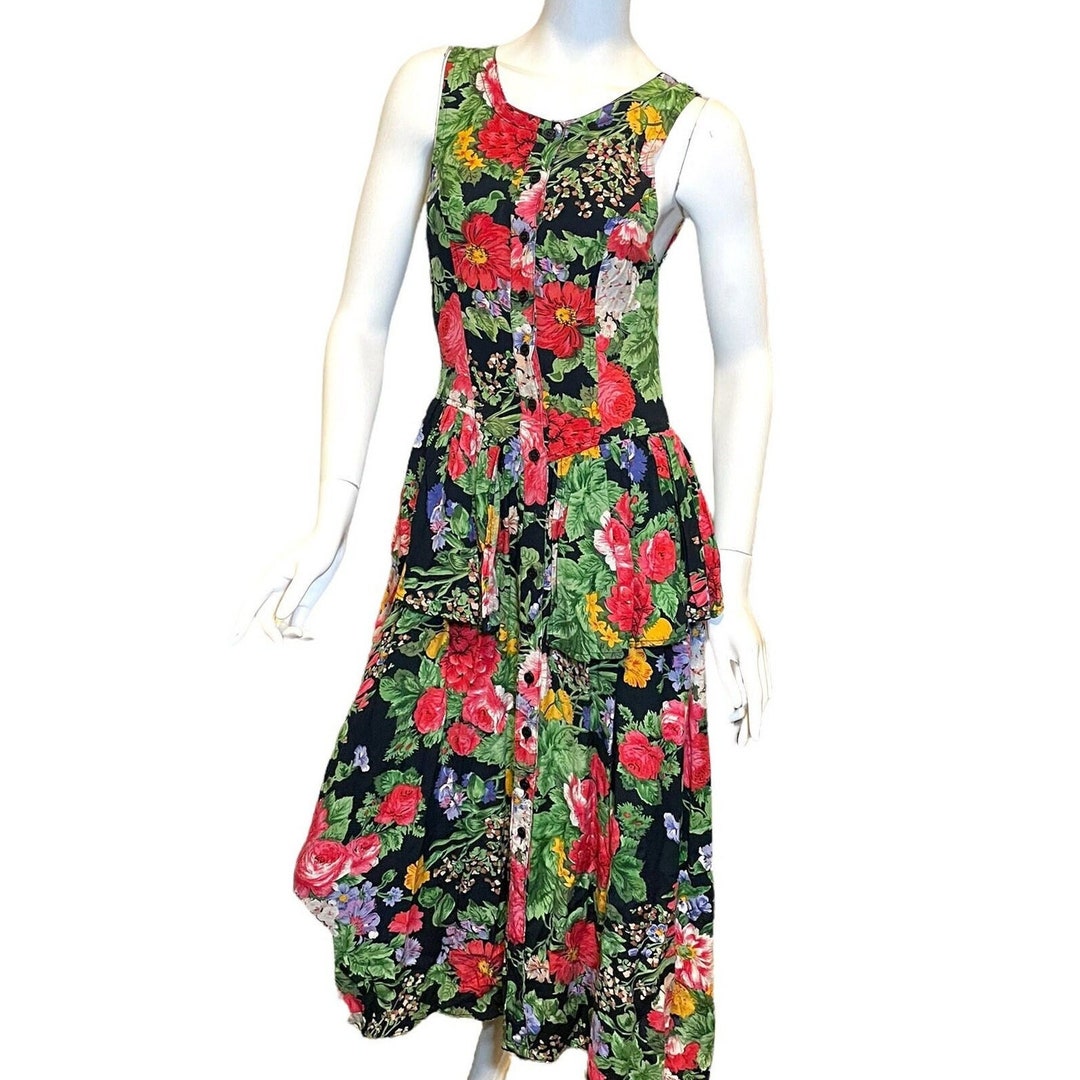 Floral Blue Peplum Maxi Drop Waist Dress-vintage Medium Blue Floral ...