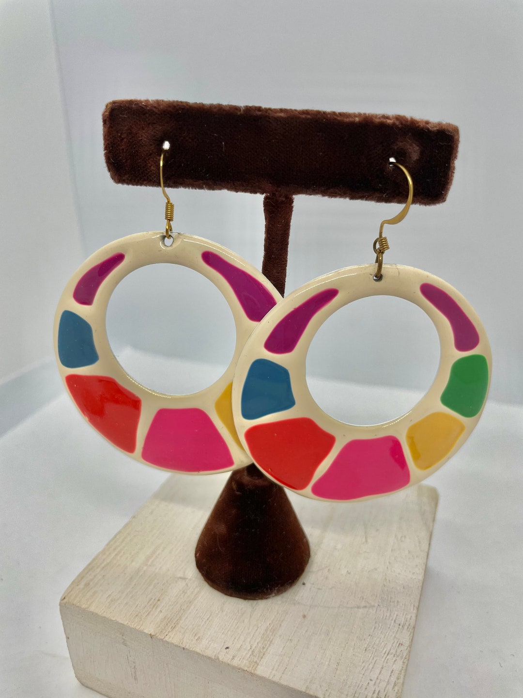 Retro Multicolor Oversized Enamel Dangling Earrings-midcentury Modern ...