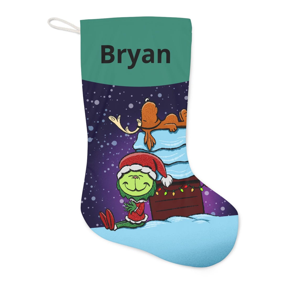 Grinch and Snoopy Christmas Santa Stocking | Personalized Name Stocking ...