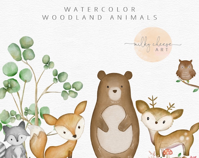 Watercolor Clipart, Woodland Animals Clipart, Forest Animal Clipart ...