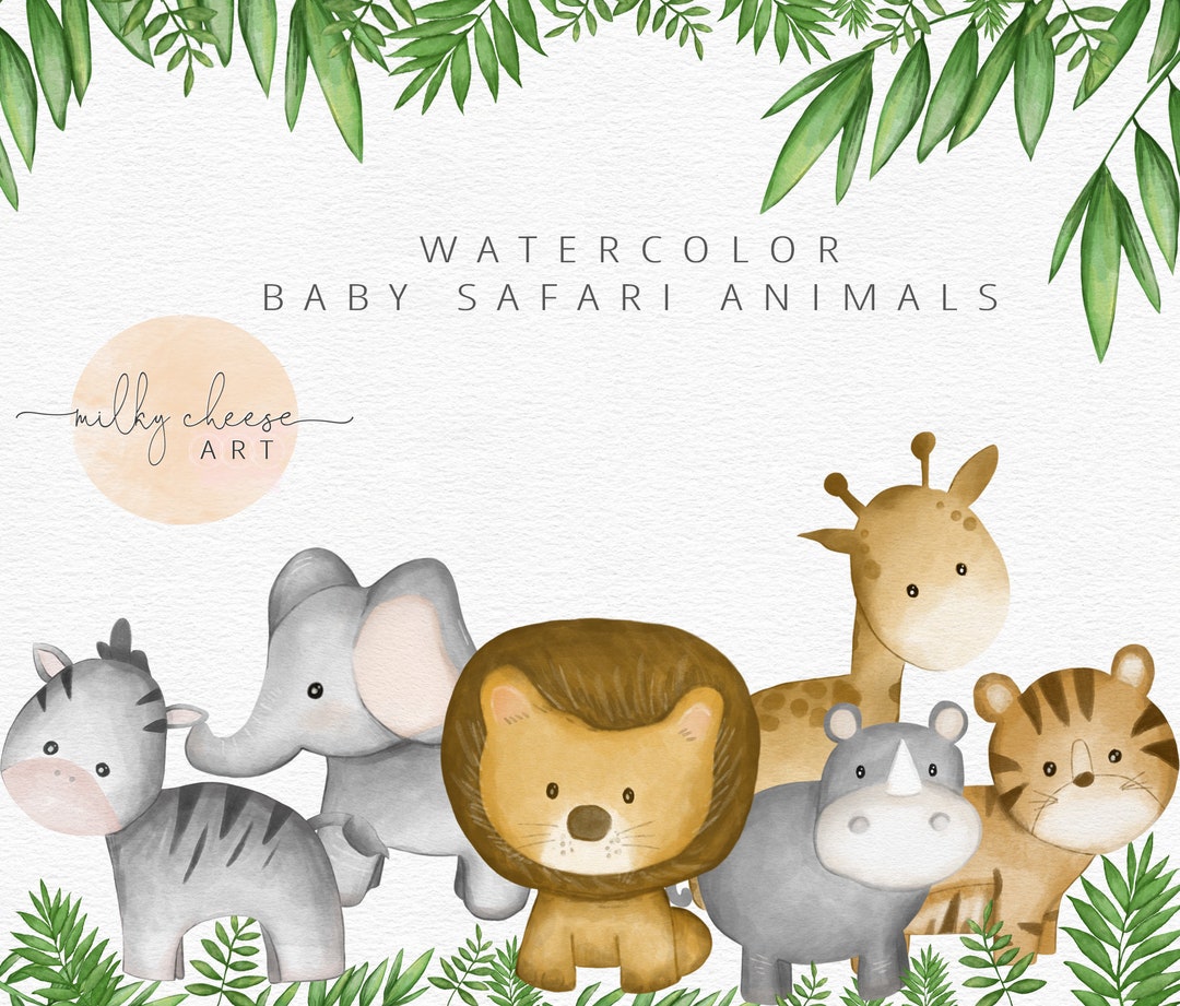Baby Safari Animals Watercolor Clipart, Jungle Animals Clipart, Nursery ...