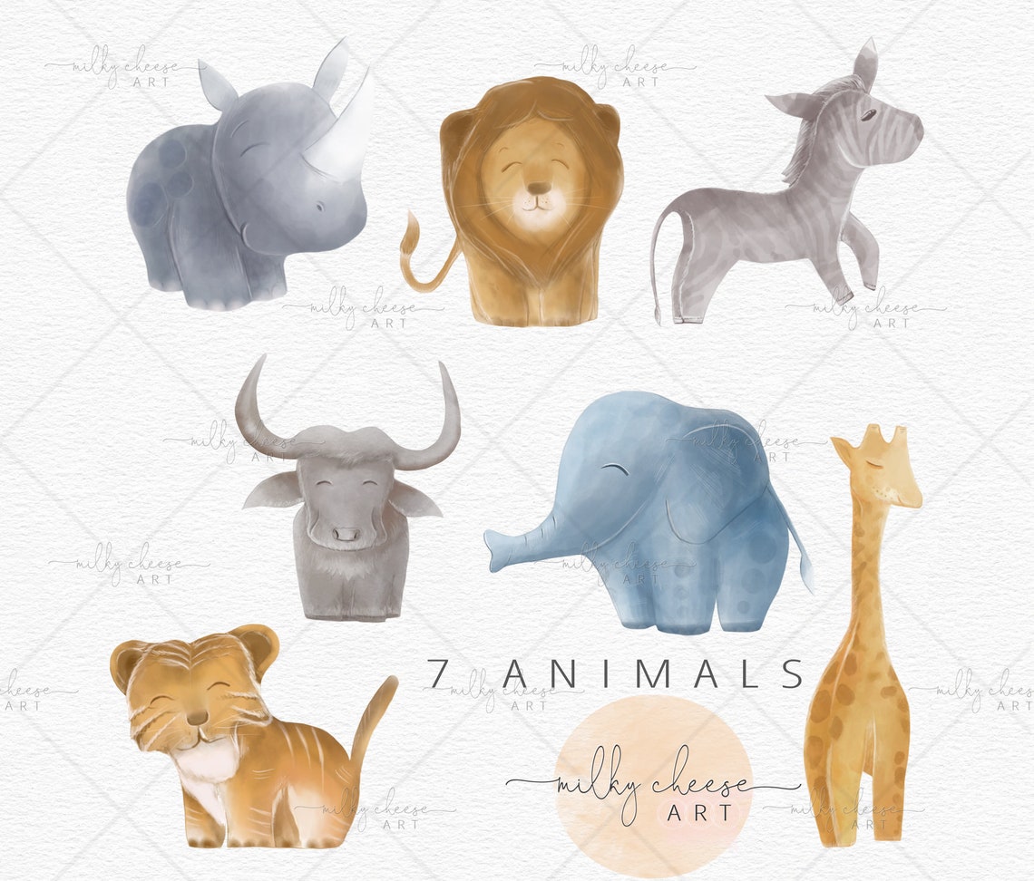 Watercolor Safari Animals Clipart Printable Clipart Nursery - Etsy