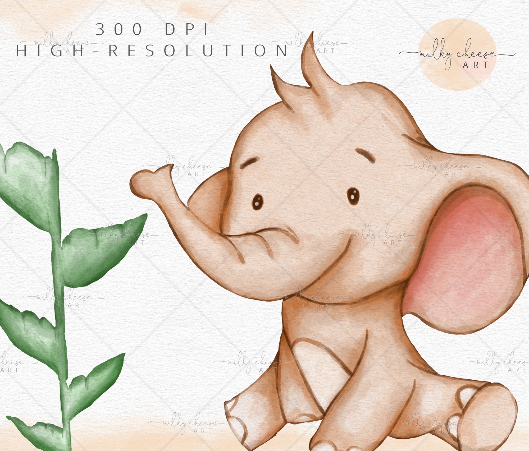 Watercolor Clipart, Watercolor Elephant Jungle Safari Animals Clipart ...