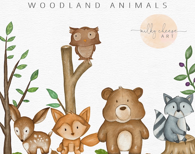 Watercolor Clipart, Woodland Animals Clipart, Forest Animal Clipart ...