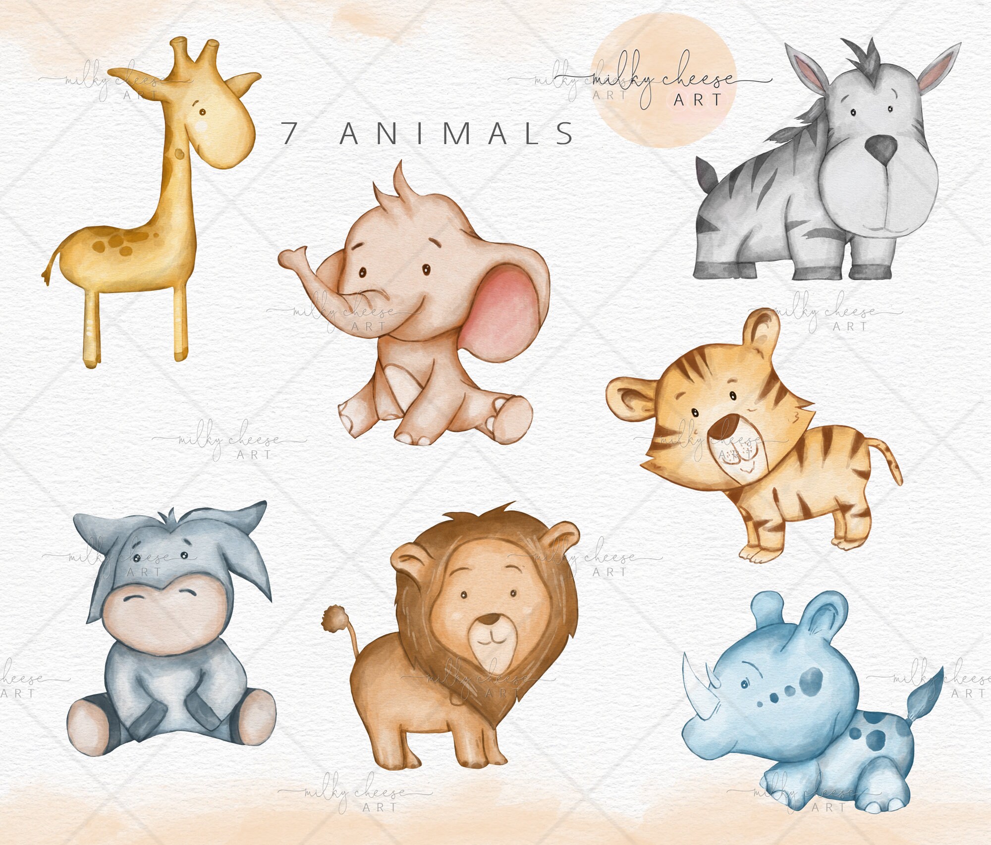 Watercolor Clipart, Watercolor Elephant Jungle Safari Animals Clipart ...