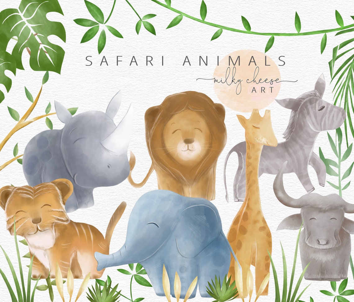 Watercolor Safari Animals Clipart Printable Clipart Nursery - Etsy