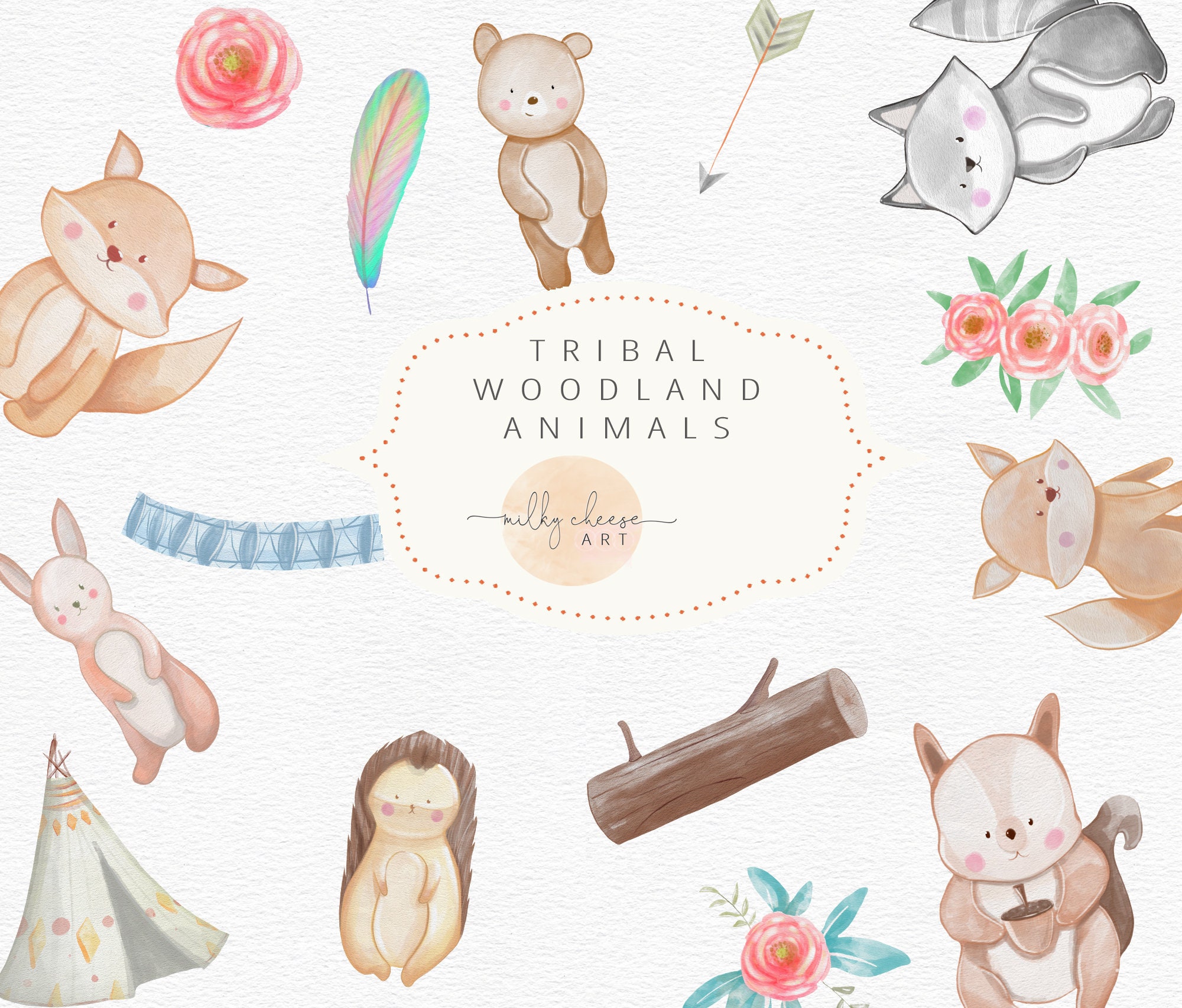 Woodland Nursery Clipart, Tribal Woodland Animals, Woodland Animals ...